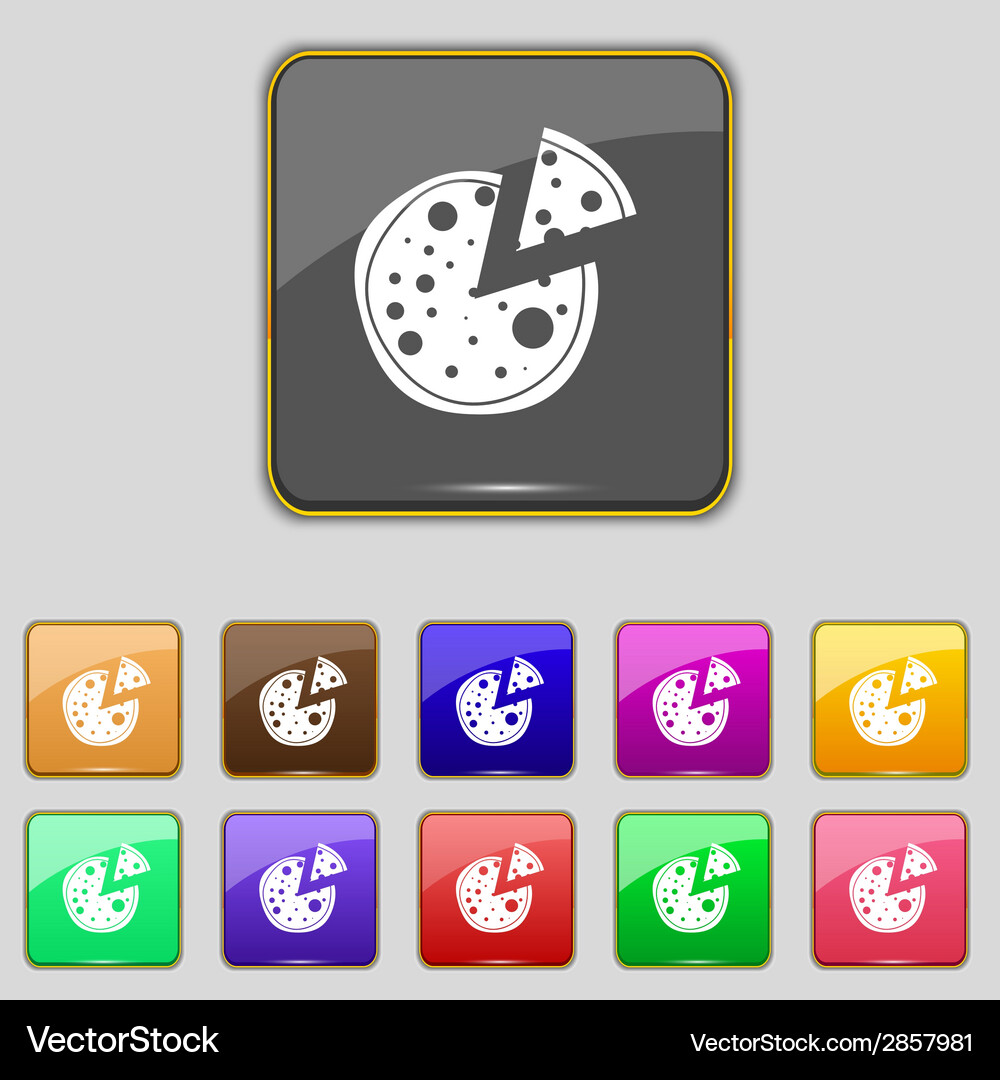 Pizza icon set colourful buttons sign Royalty Free Vector