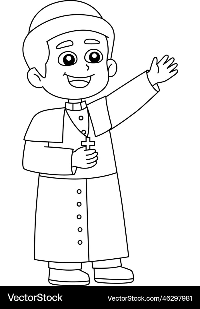 Priest isolated coloring page for kids Royalty Free Vector
