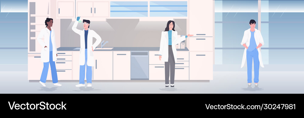 Scientists team working in medical lab mix race Vector Image