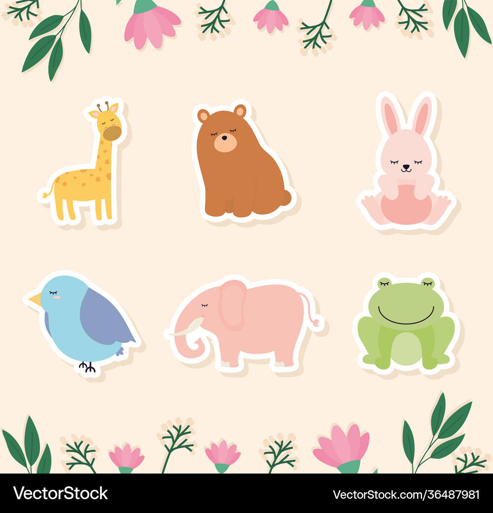 Set kids animal icons Royalty Free Vector Image