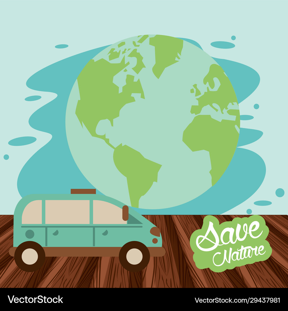 World planet earth with car vehicle Royalty Free Vector