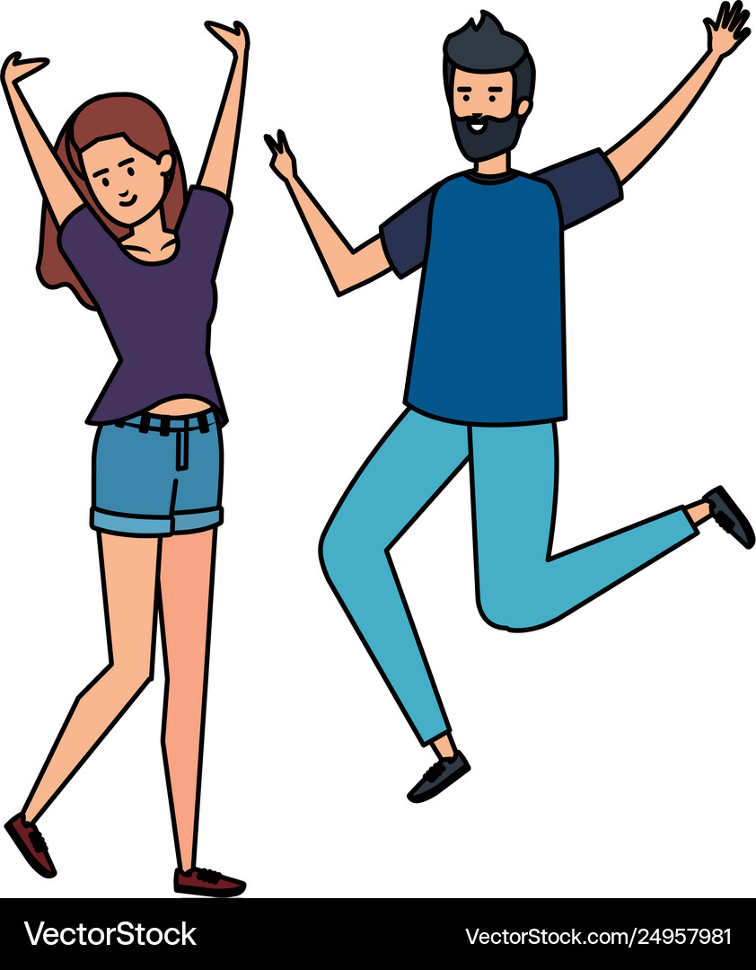 Young couple celebrating avatars characters Vector Image
