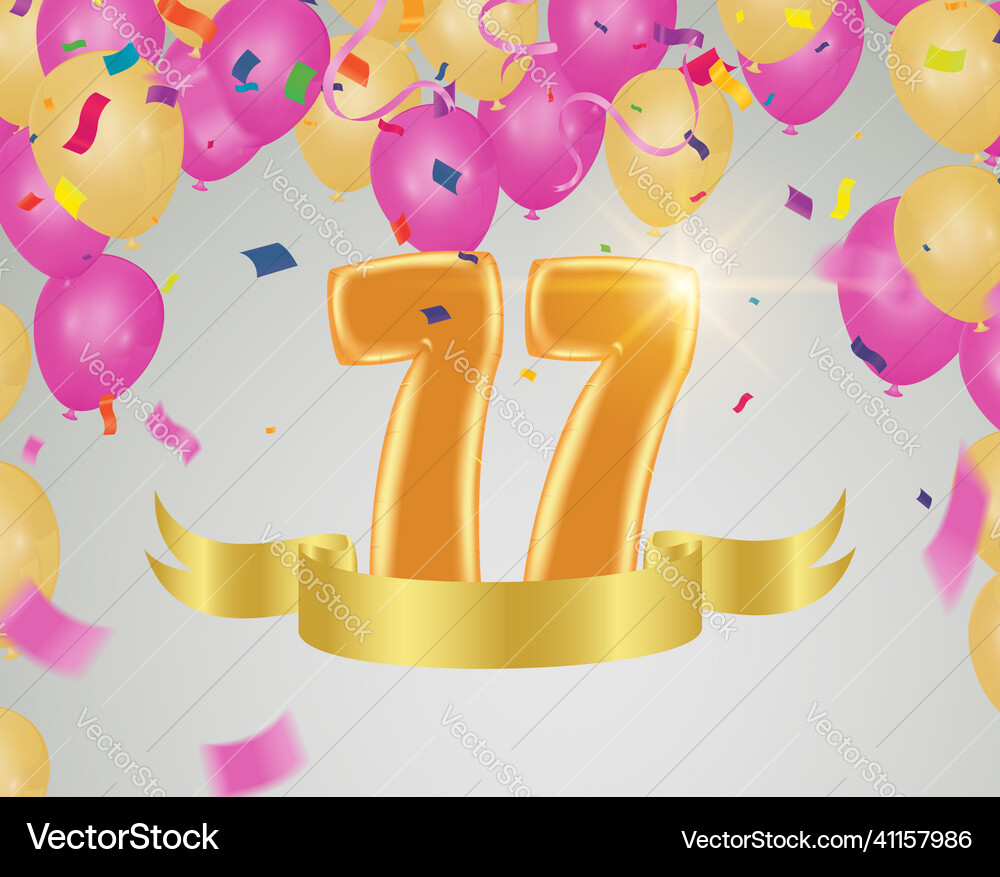 77th anniversary celebration banner and balloons Vector Image