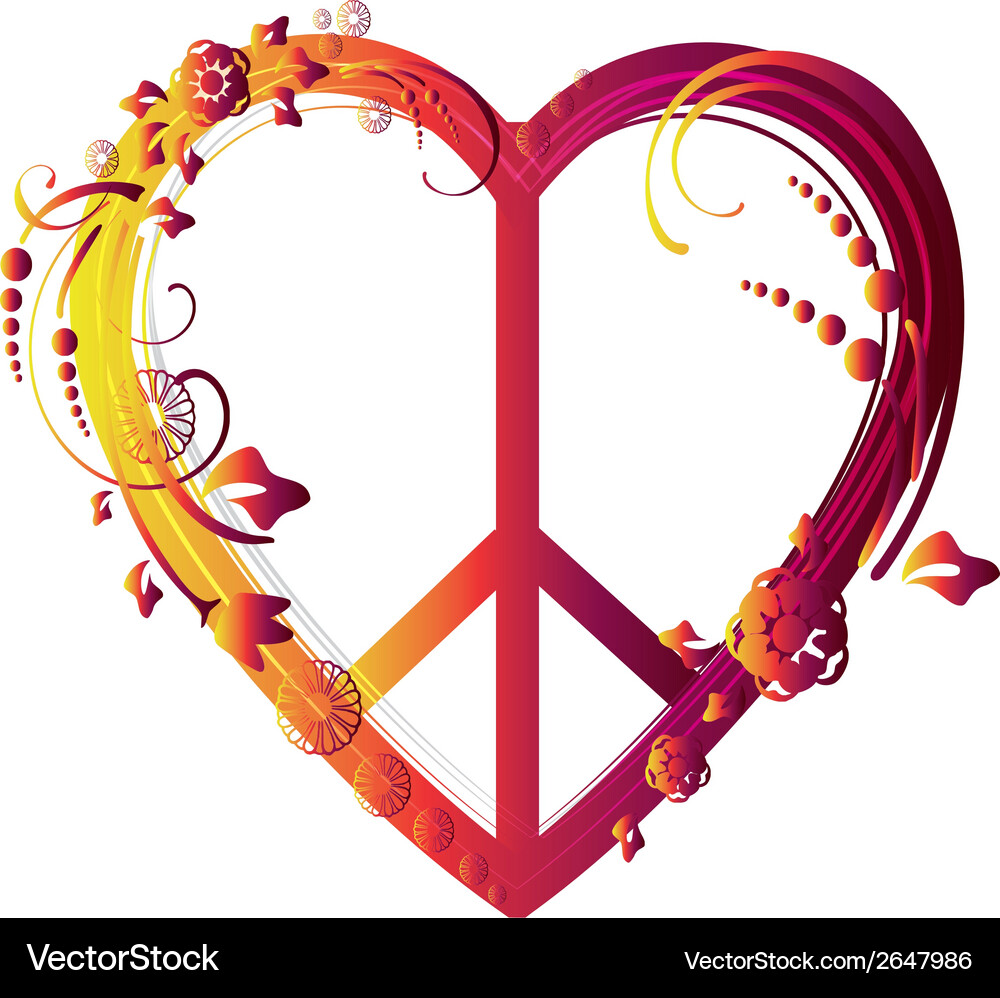 A beautiful colored peace symbol with heart Vector Image