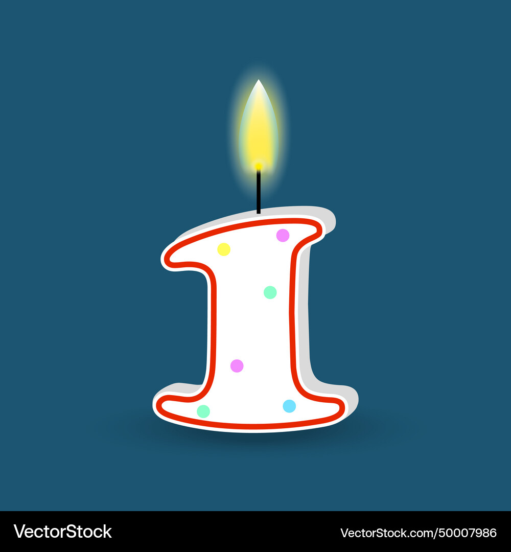 Birthday number one candle with fire 3d number 1 Vector Image