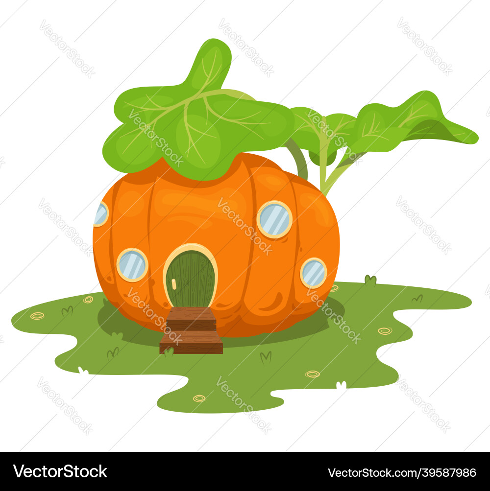 Cartoon pumpkin house on white Royalty Free Vector Image