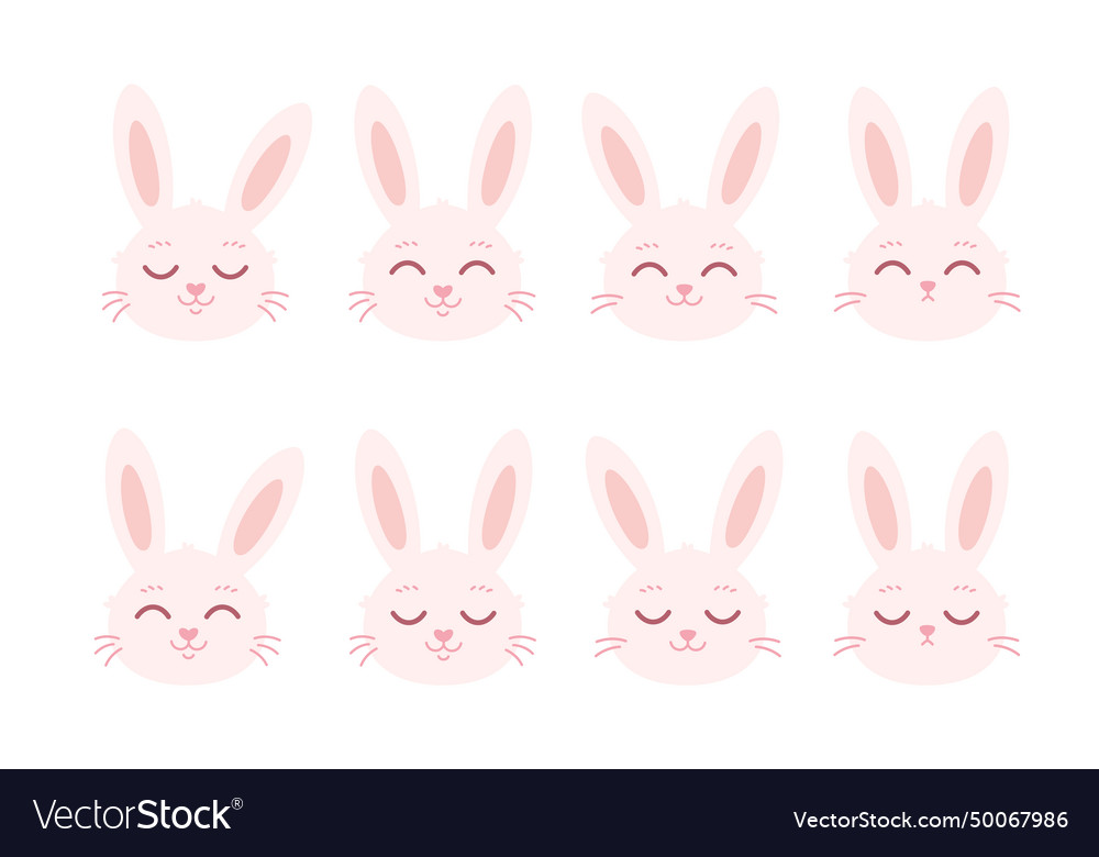 Cute bunny faces easter white rabbit hand drawn Vector Image