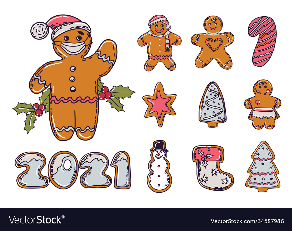 Set cute gingerbread cookies for christmas Vector Image