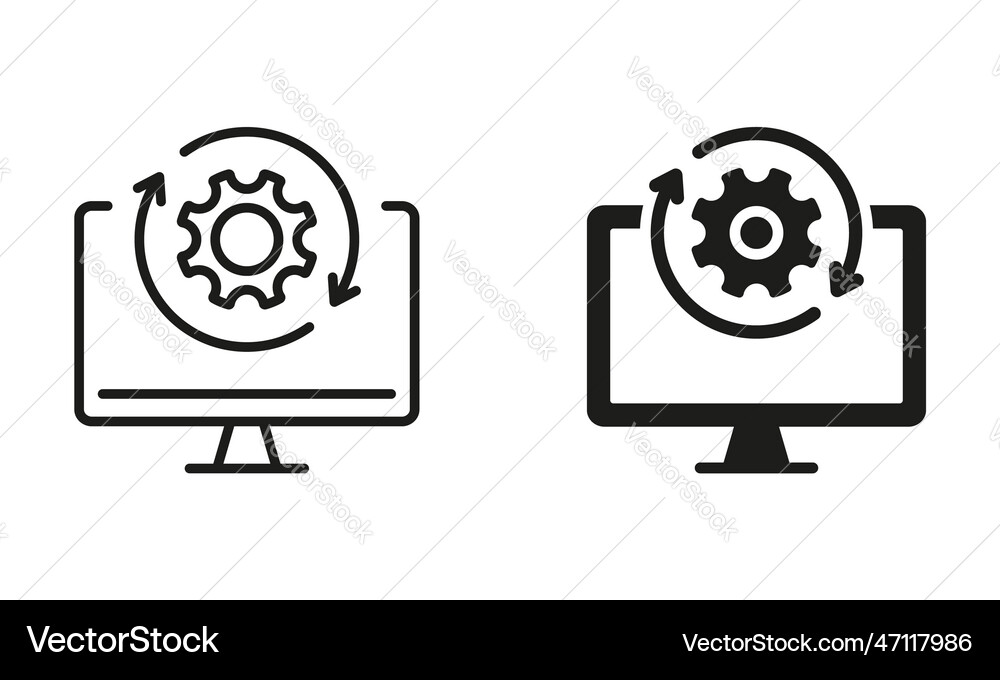 Upgrade of software line and silhouette icon set Vector Image
