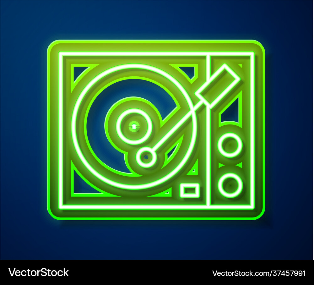 Glowing neon line vinyl player with a vinyl disk Vector Image