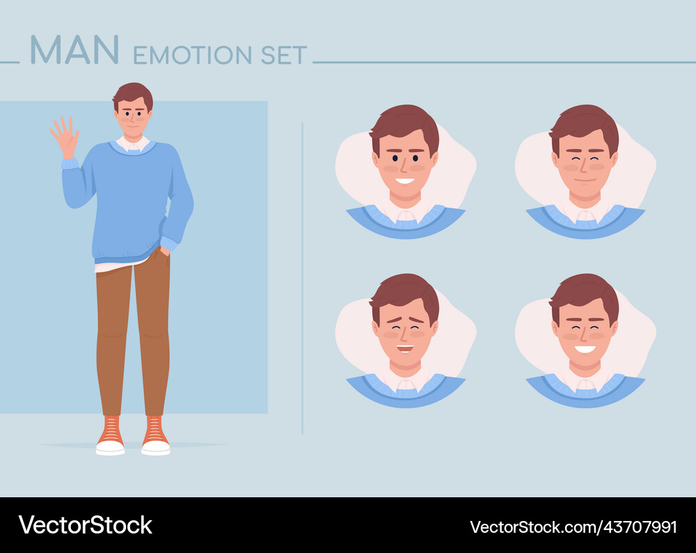 Positive young man semi flat color character Vector Image