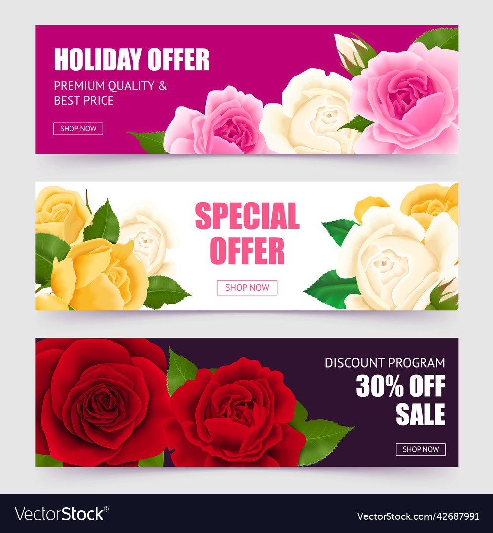 Rose banners set Royalty Free Vector Image - VectorStock