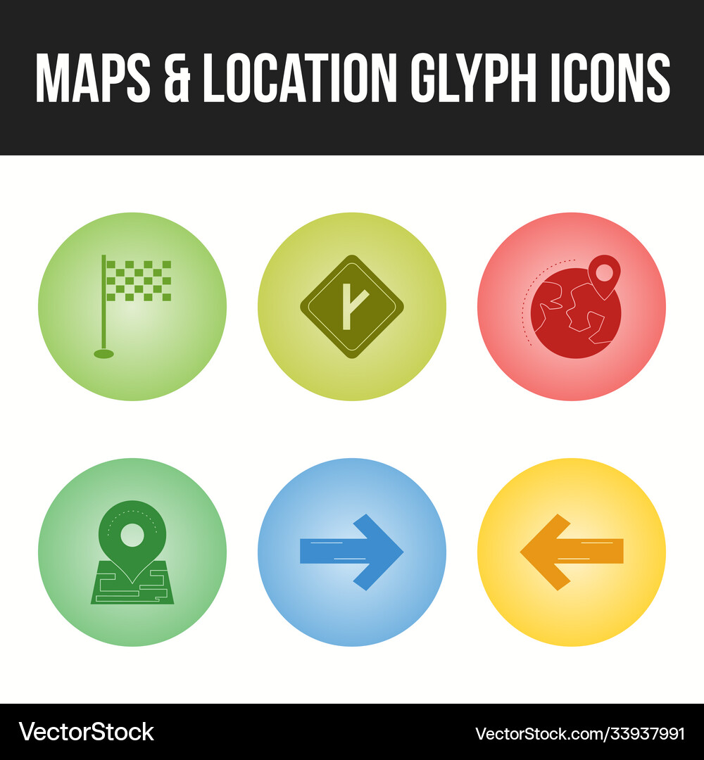 Set beautiful maps location glyph icons Royalty Free Vector