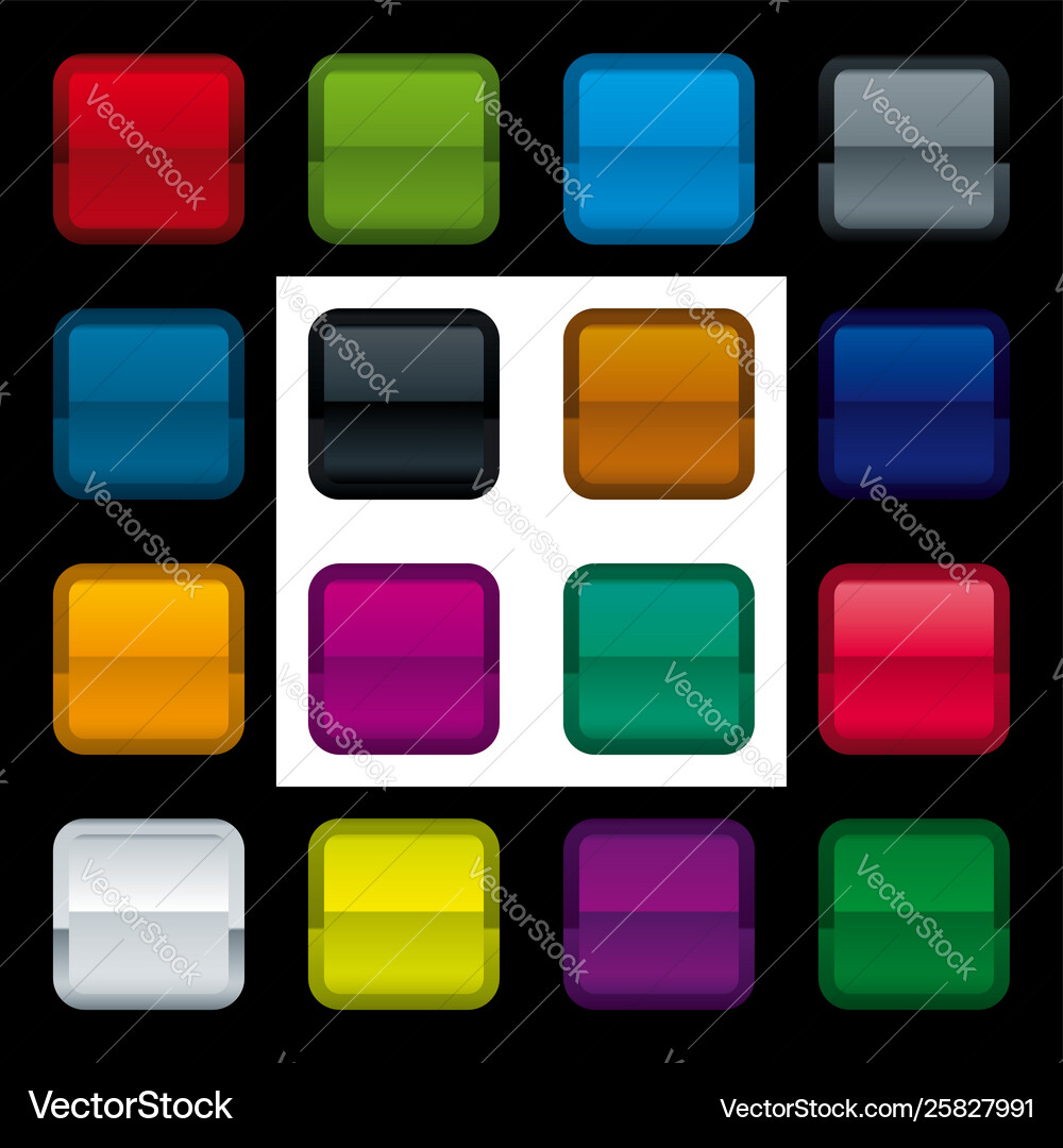 Set sixteen different metallic buttons Royalty Free Vector
