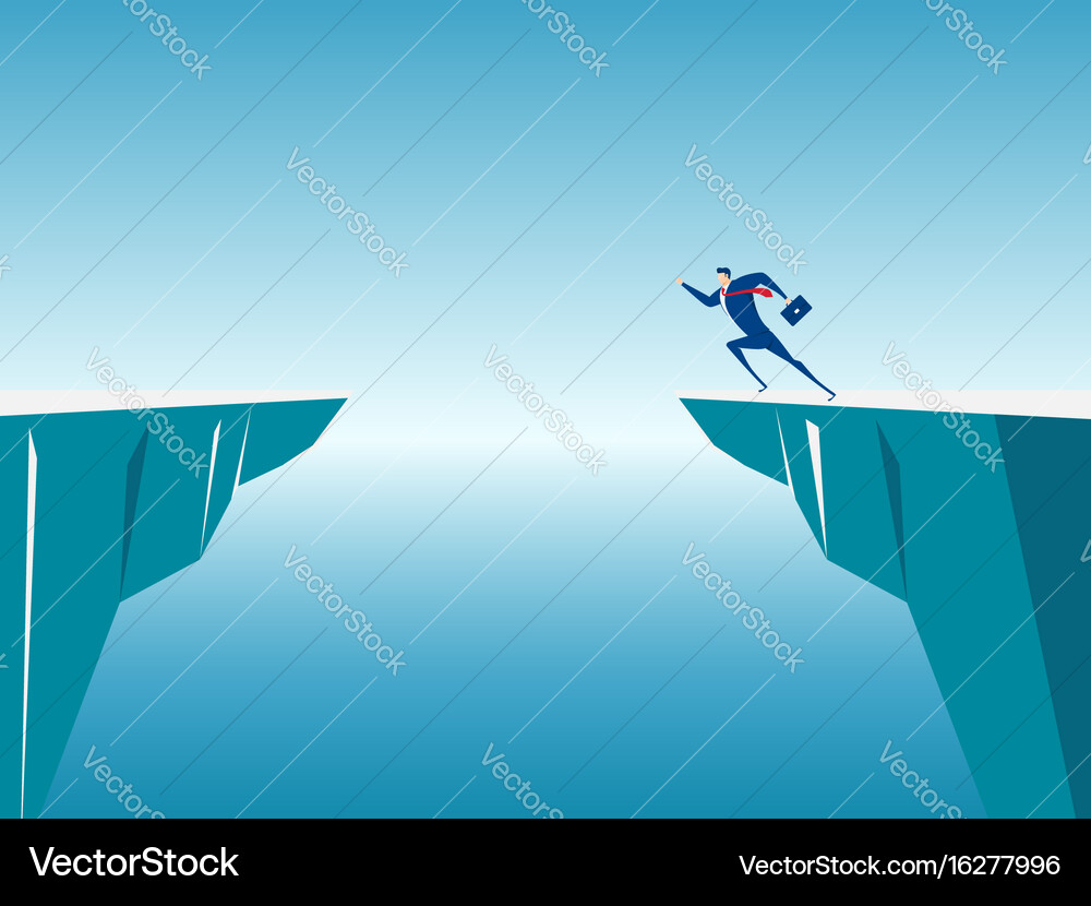 Businessman jump through the gap obstacles Vector Image