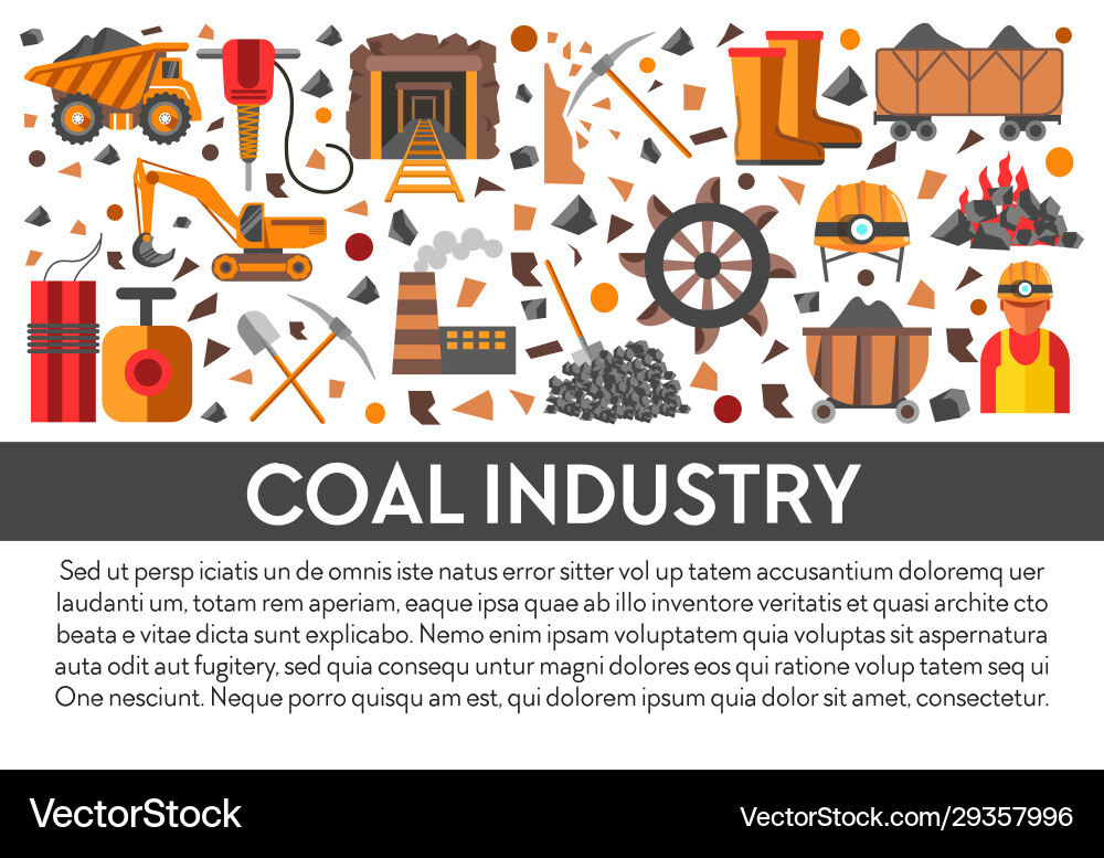 Coal industry banner template with mining icons Vector Image