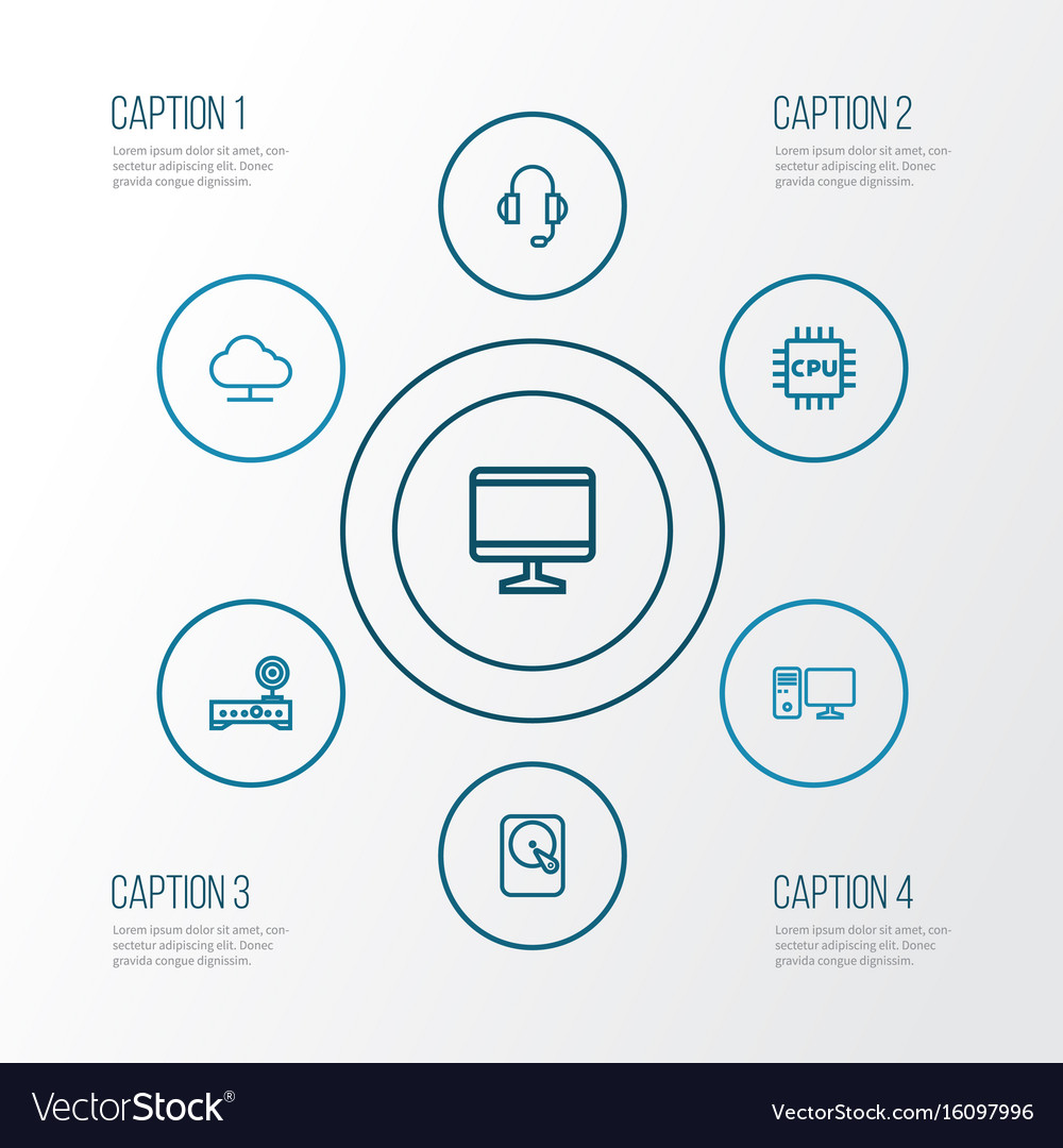 Computer outline icons set collection of hard Vector Image