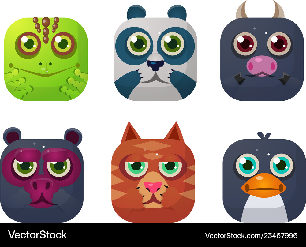 Cute animals set square app icons assets for gui Vector Image