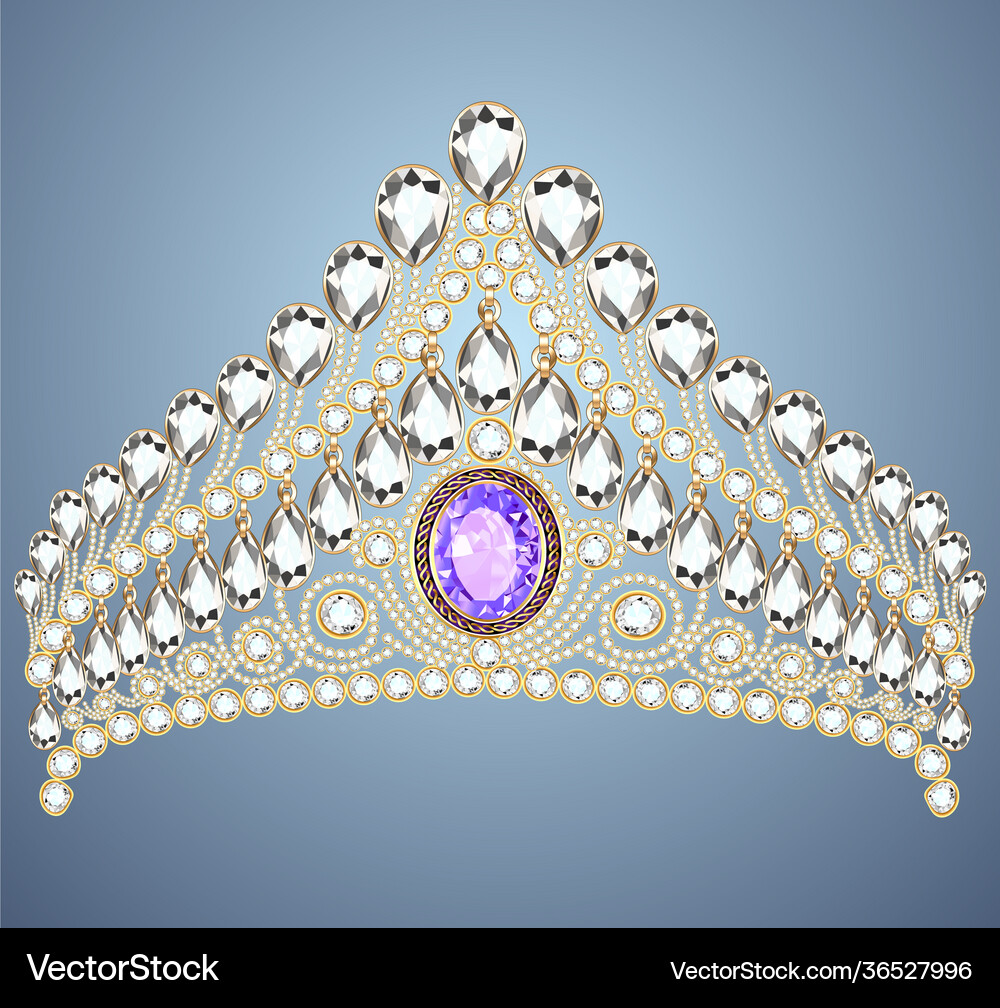 Gold Tiara with Precious Stones Royalty Free Vector Image