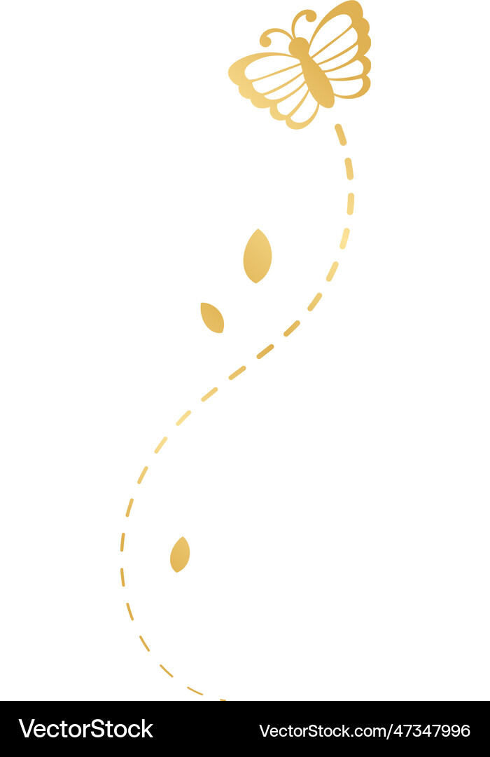 Golden flying butterfly with dotted line route Vector Image