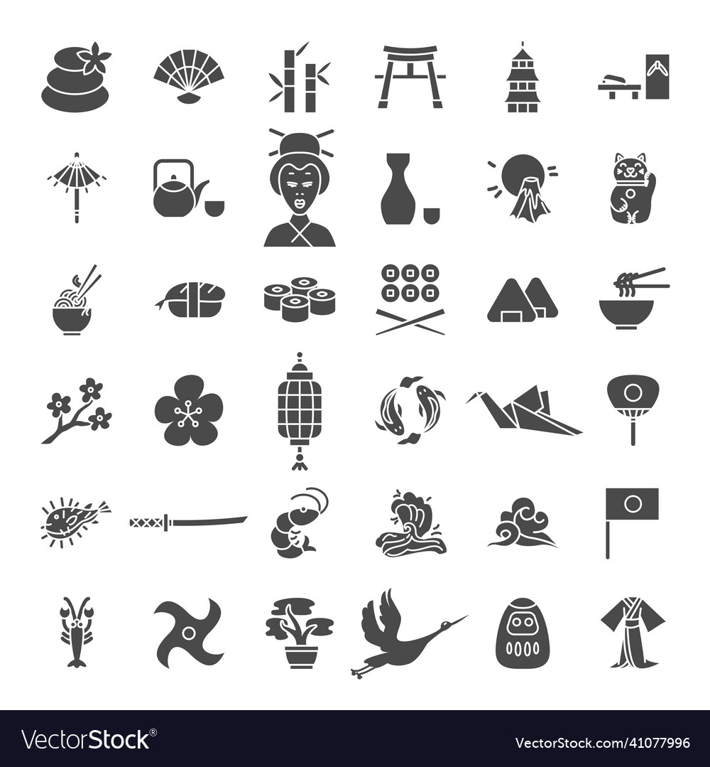 Japan solid web icons Royalty Free Vector Image