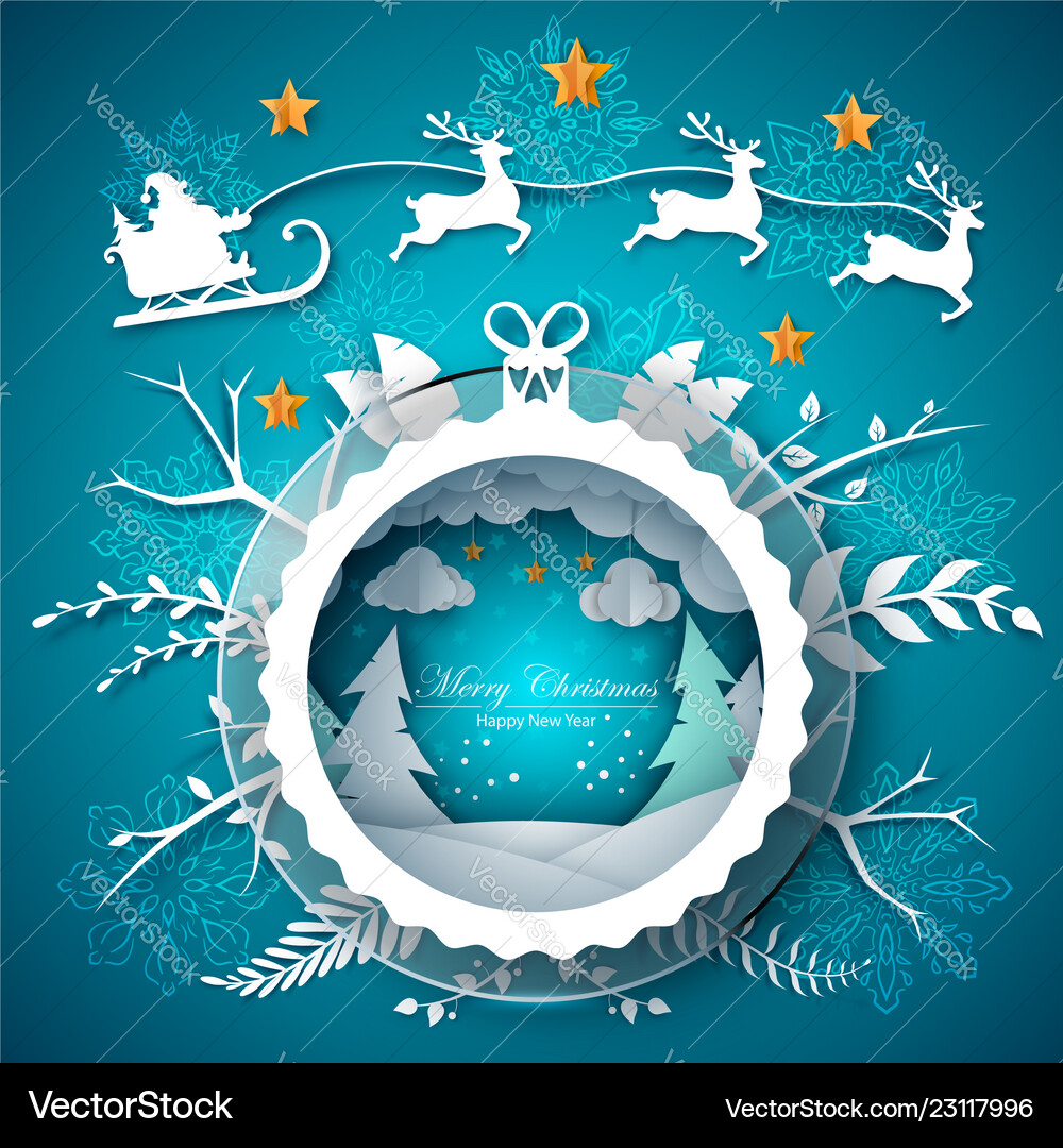 Merry christmas cartoon paper Royalty Free Vector Image