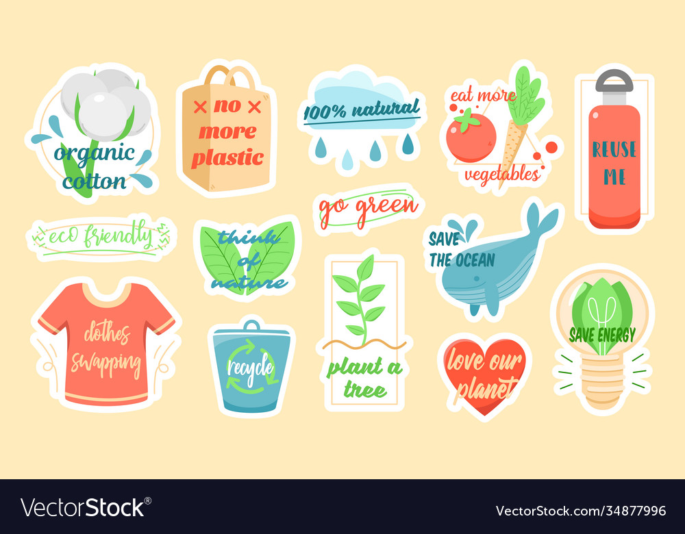 Set ecology related stickers with slogans Vector Image