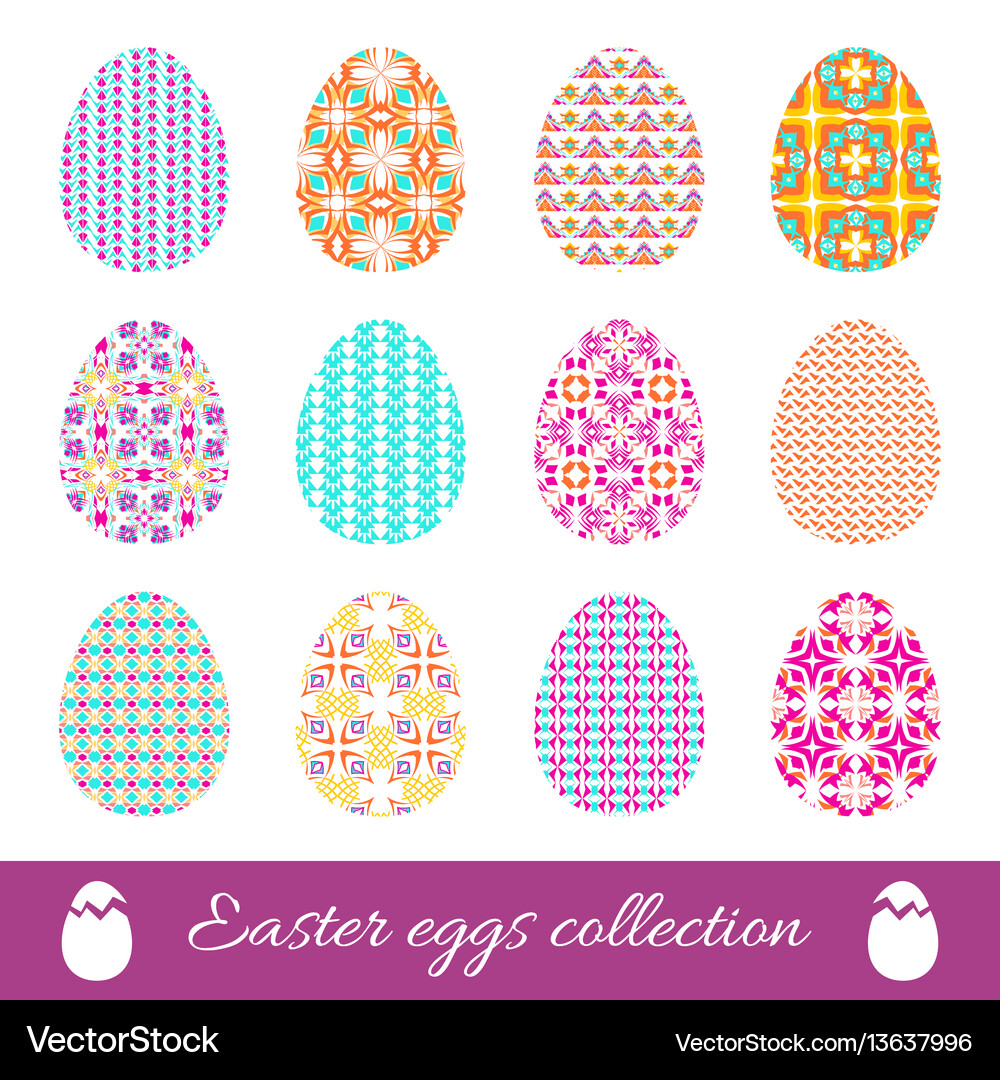 Set of easter eggs with spring ornament collection