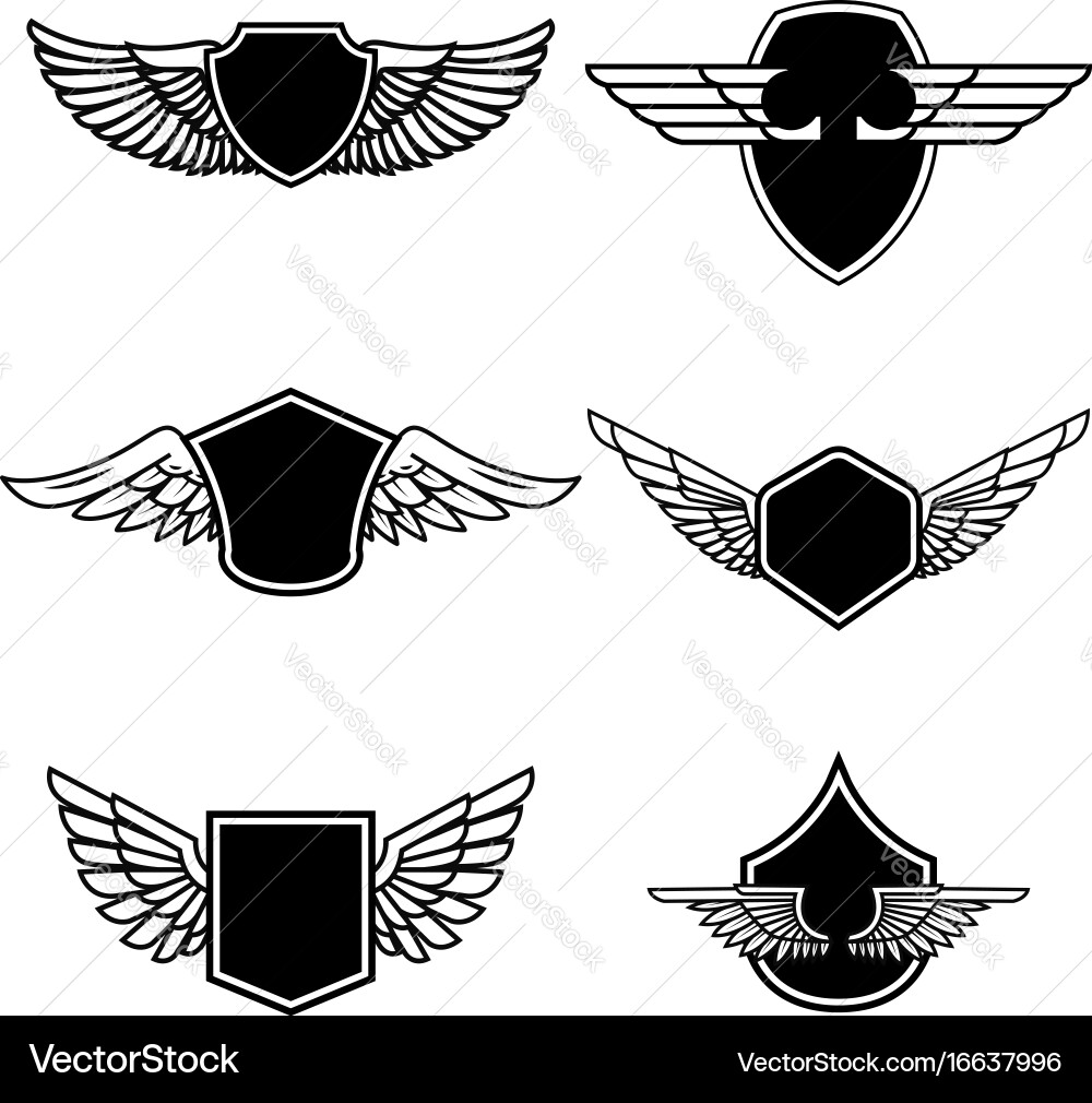 Set of emblems with wings isolated on white Vector Image