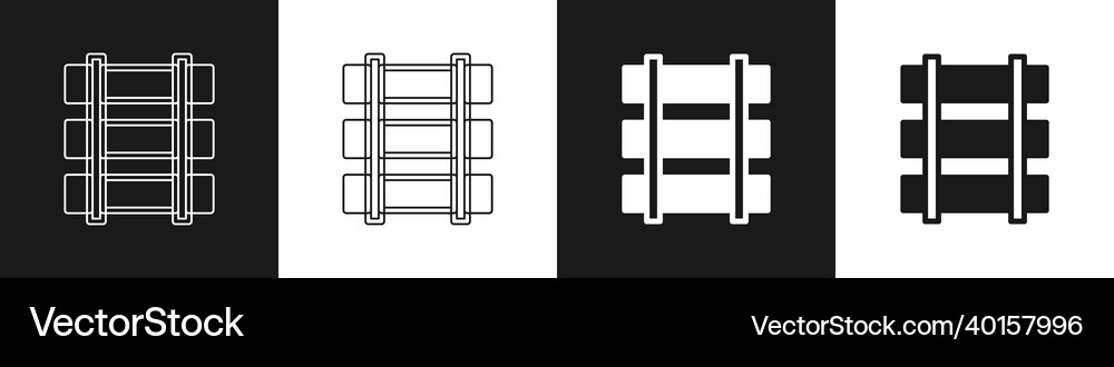 Set railway railroad track icon isolated on black Vector Image