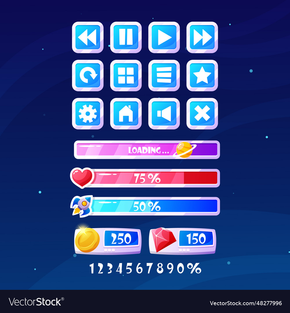 Space game menu buttons interactive icons that Vector Image
