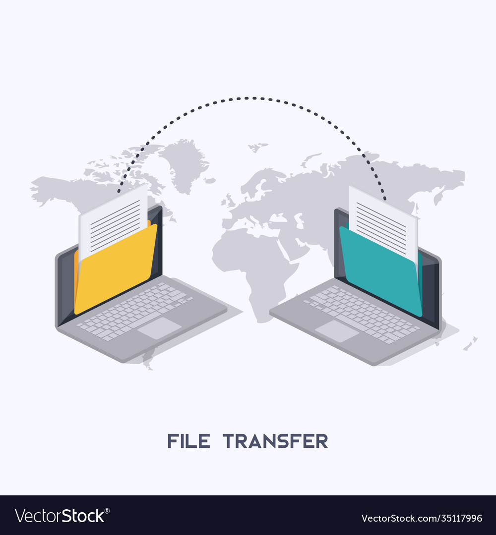 Transfer files laptops with folders on screen Vector Image
