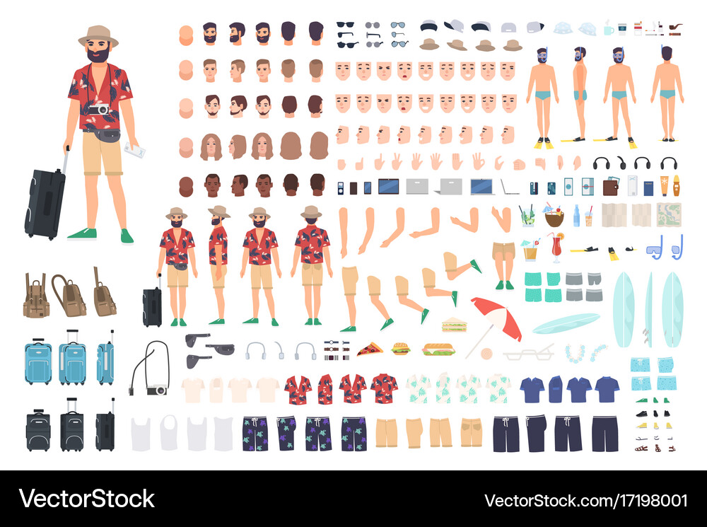 Cartoon Character Parts & Expressions Vector Image
