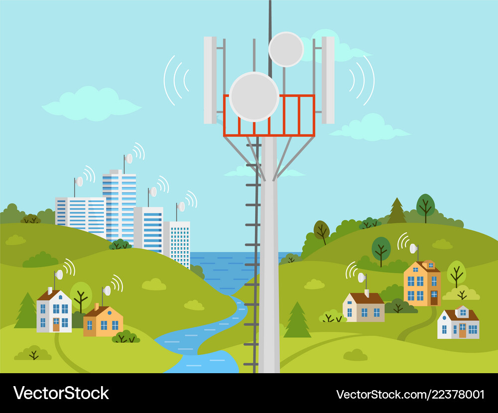 Cellular transmission tower in front of landscape Vector Image