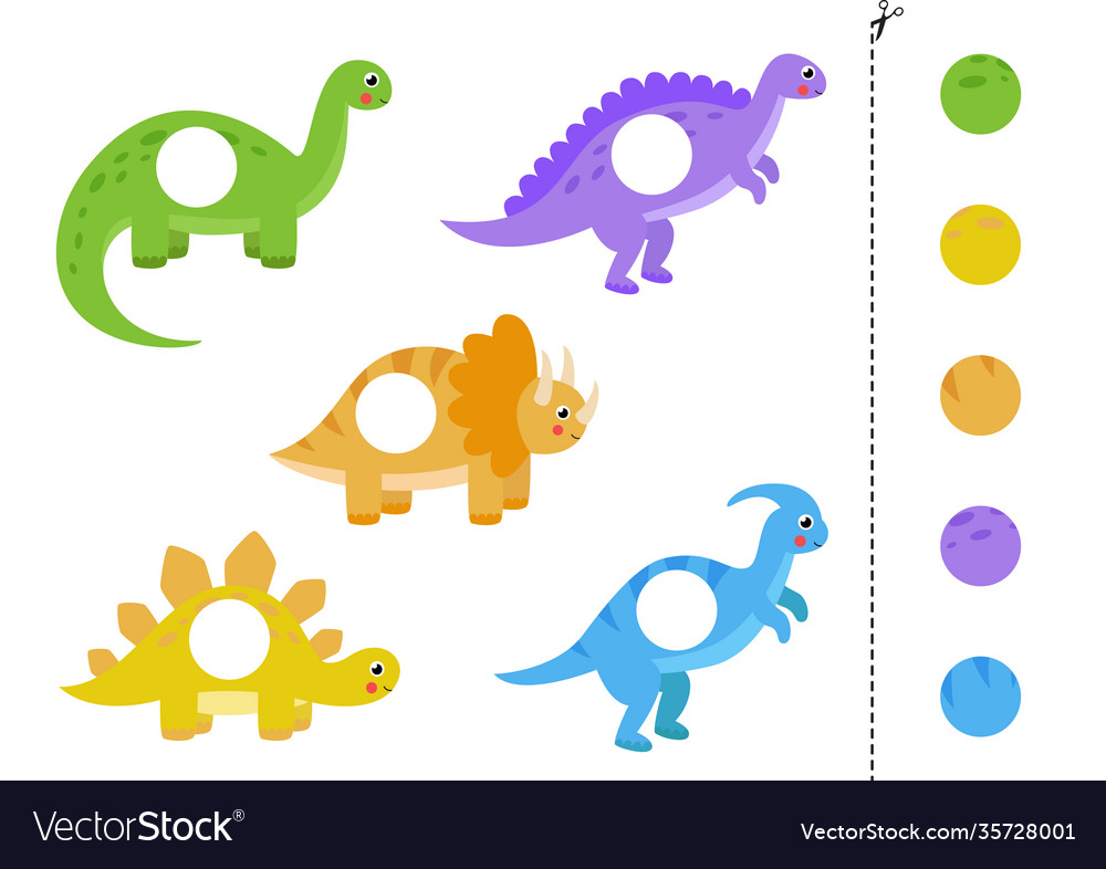 Cut and glue parts cartoon colorful dinosaurs Vector Image