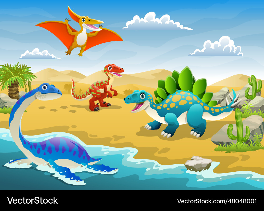 Happy and cheerfull cartoon dinosaurs Royalty Free Vector