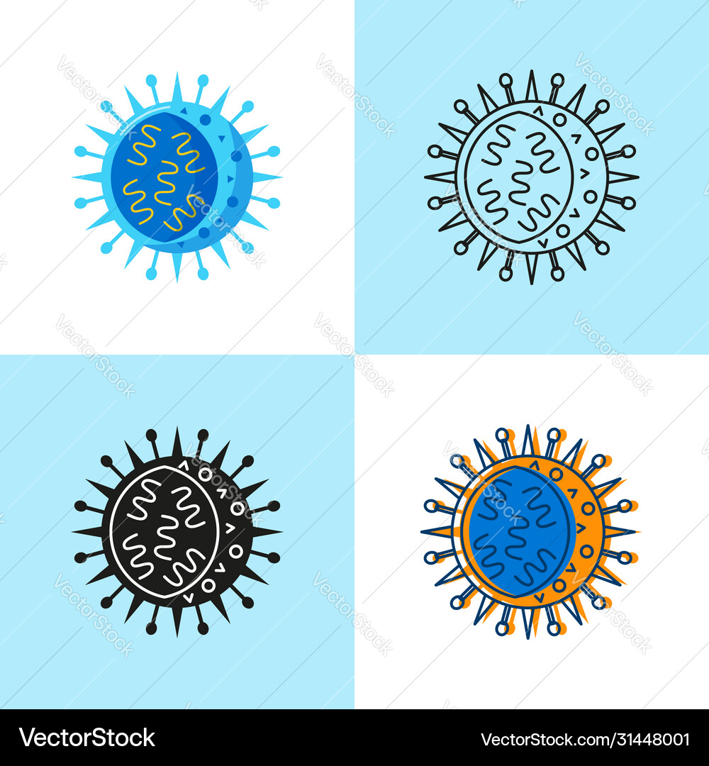Influenza virus cell icon set in flat and line Vector Image