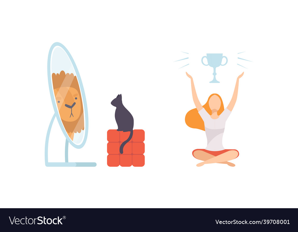 Narcissistic Cat And Woman Looking In Mirror Vector Image