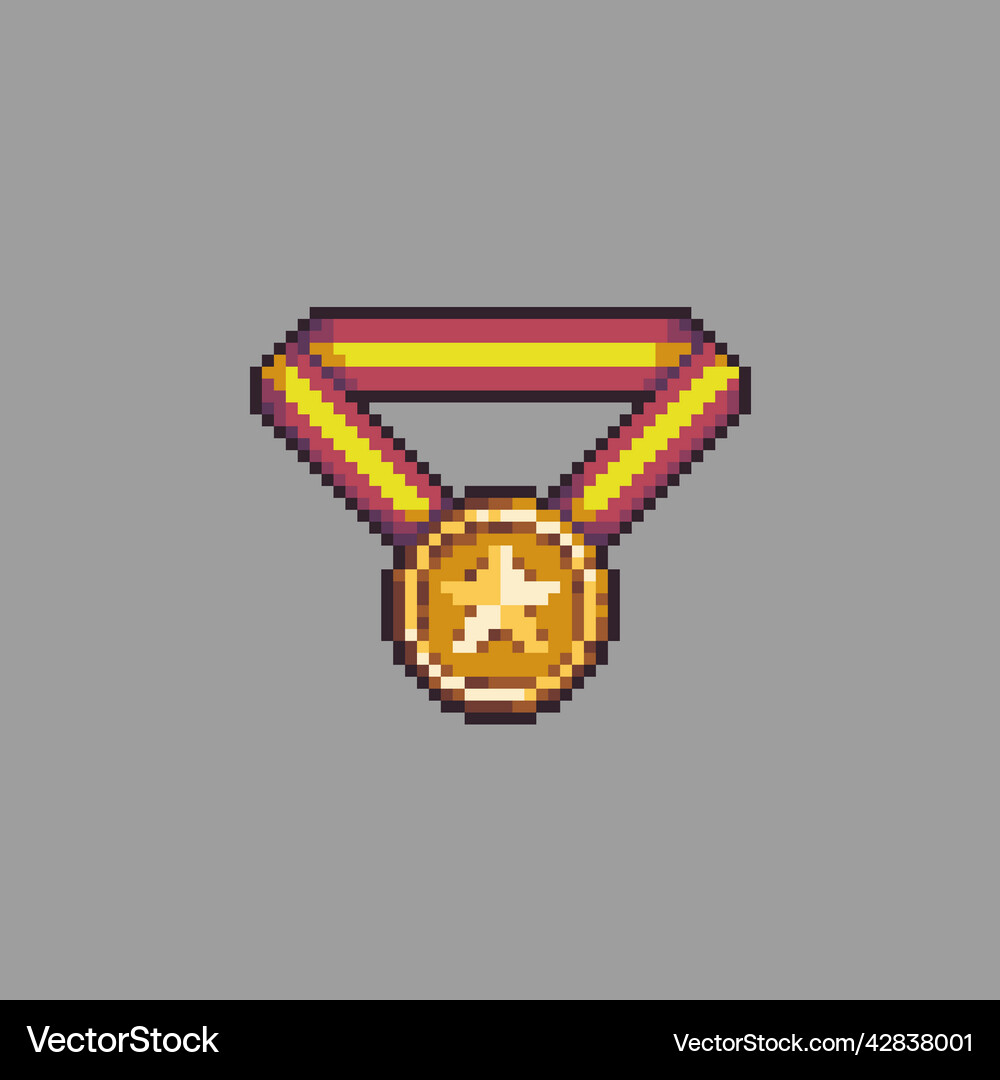 Pixel art golden medals and trophy Royalty Free Vector Image