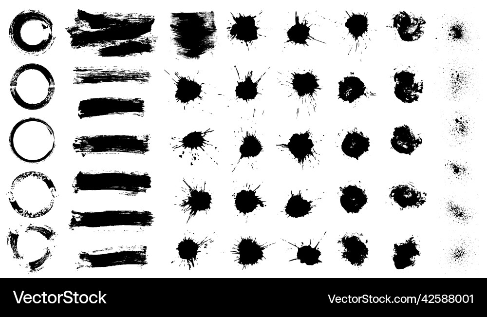 Set of grunge element splash blots spray stroke Vector Image