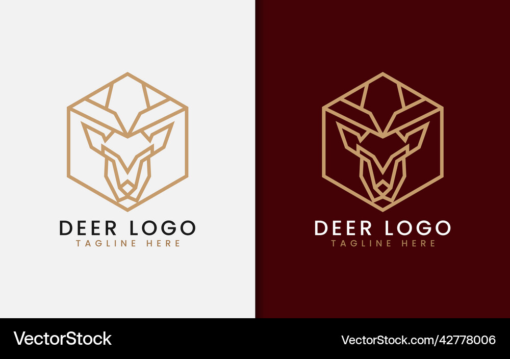 Abstraktes Hirsch-Logo mit Linie und Sechskant-Konzept