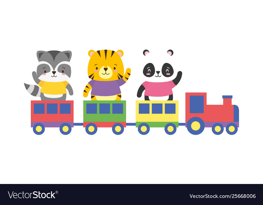 Cute animals train toy Royalty Free Vector Image