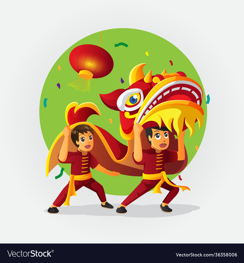 Cute cartoon chinese new year lion dance Vector Image