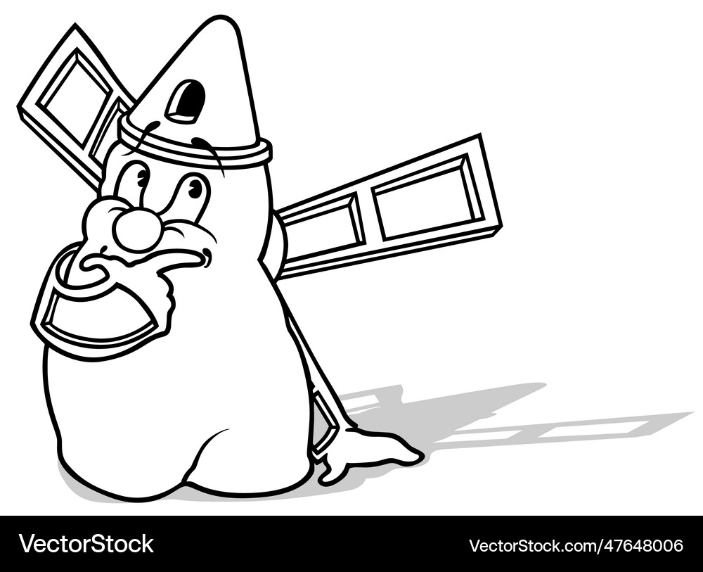 Drawing of a pensive windmill with a face Vector Image