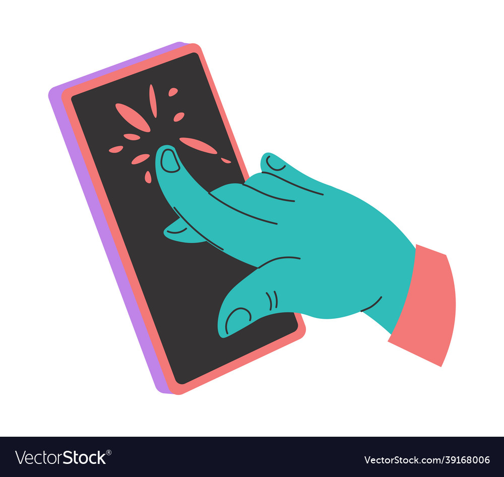 Hand touching screen of mobile phone smartphone Vector Image