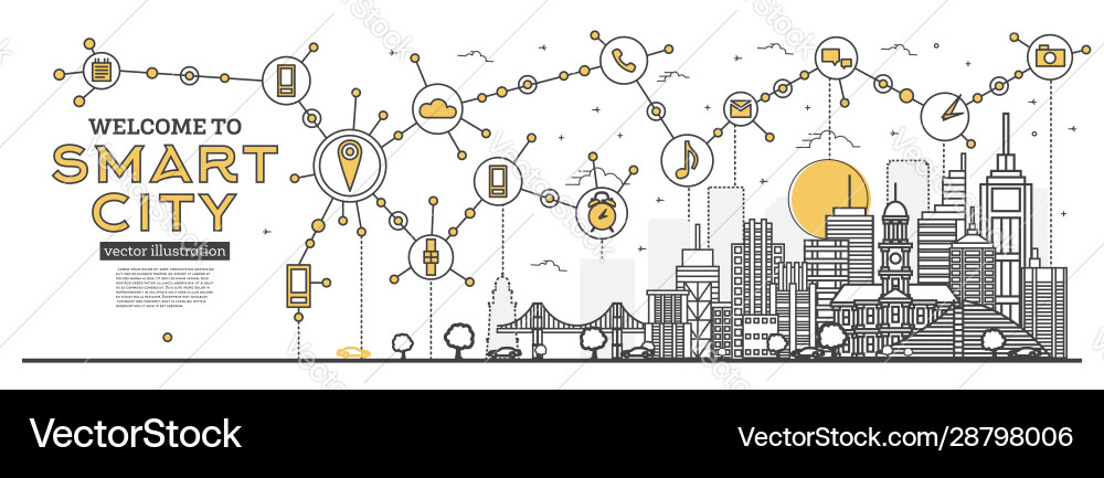 Outline smart city skyline panorama networks Vector Image
