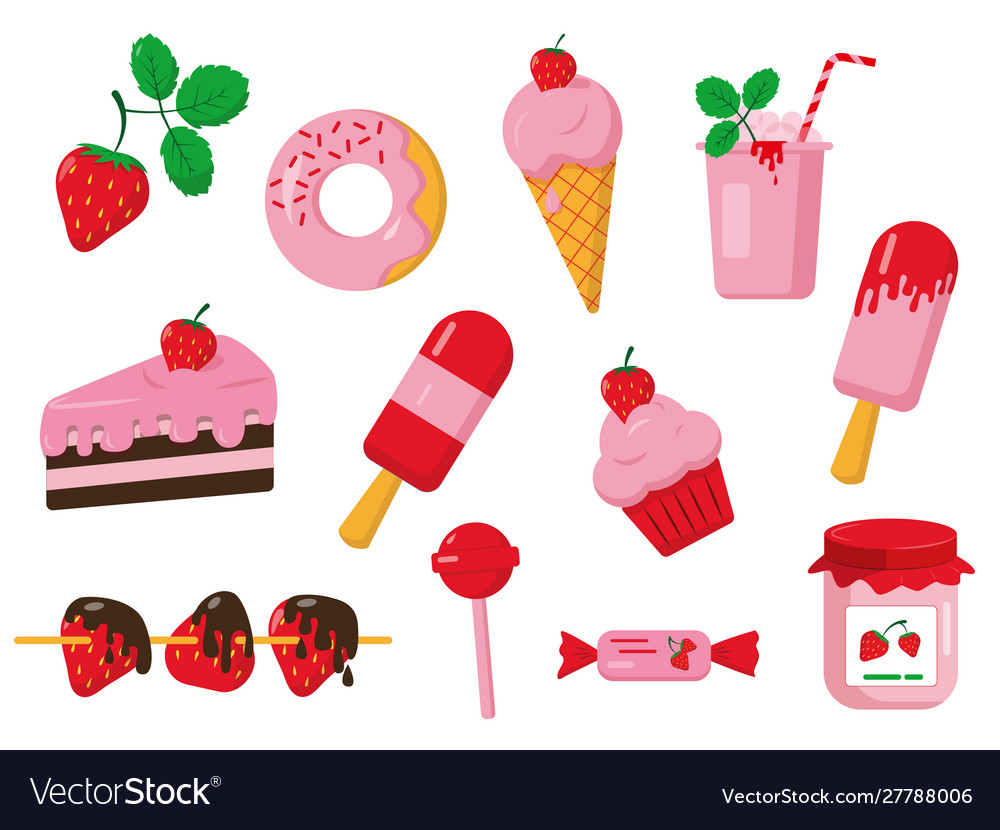 Set strawberry desserts Royalty Free Vector Image