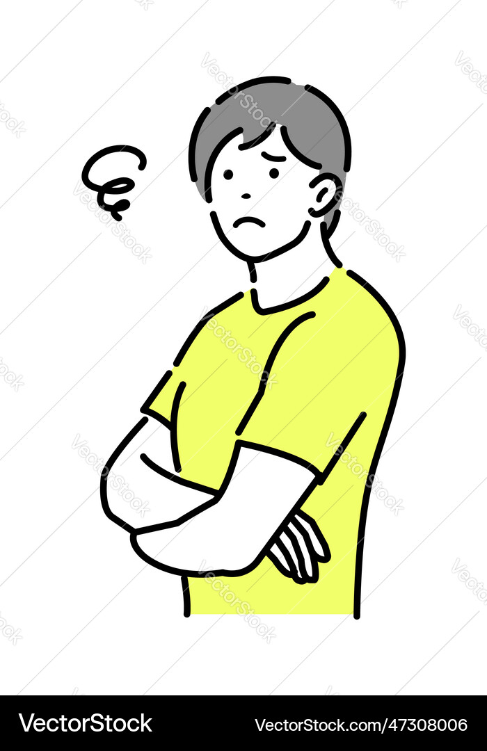 Young man crossing arms in trouble Royalty Free Vector Image