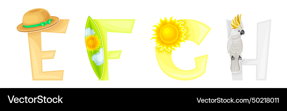 Bright summer alphabet with sunny season Vector Image