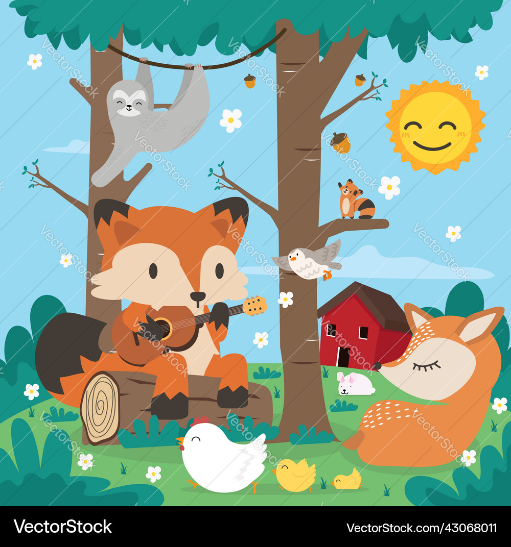 Cute animals forest cartoon character Royalty Free Vector